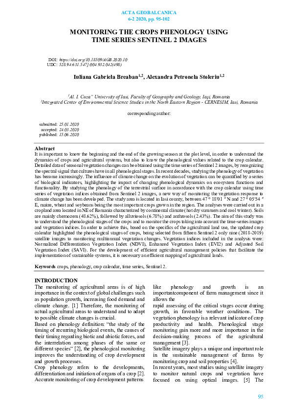 (PDF) Monitoring the Crops Phenology Using Time Series Sentinel 2 Images