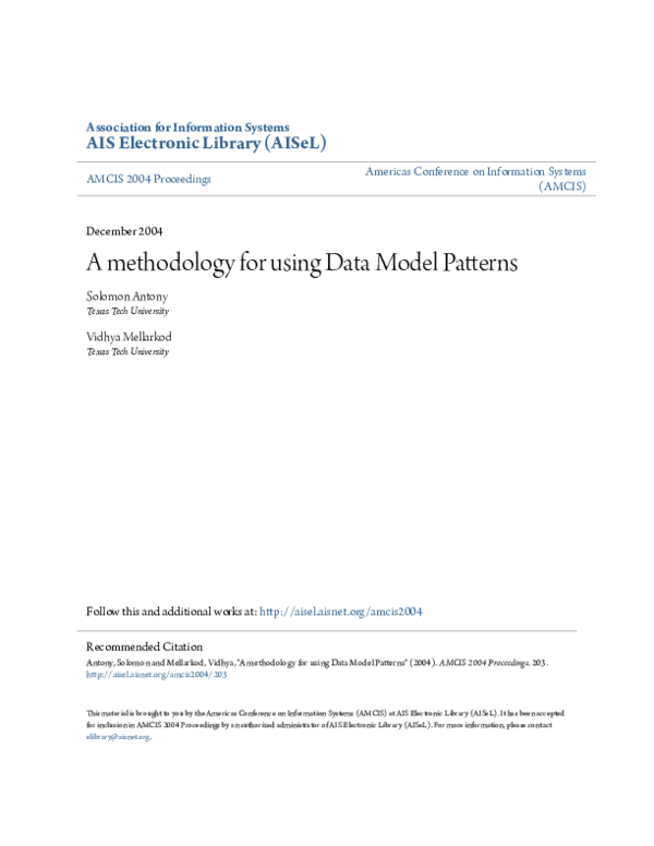 (PDF) A methodology for using Data Model Patterns