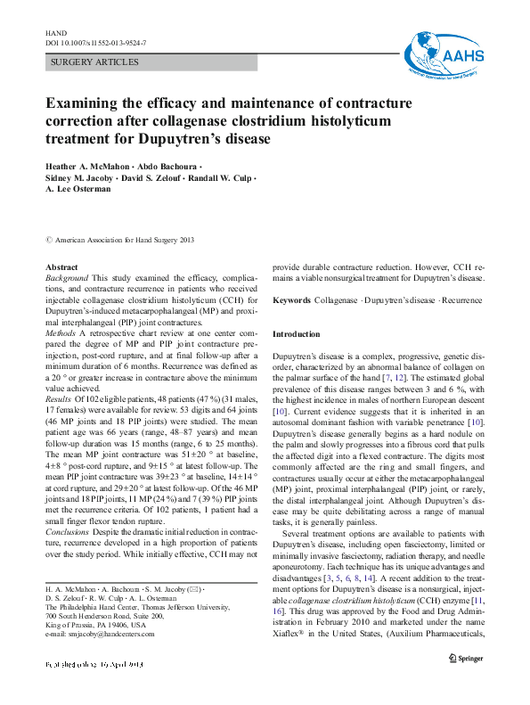 (PDF) Examining the efficacy and maintenance of contracture correction ...