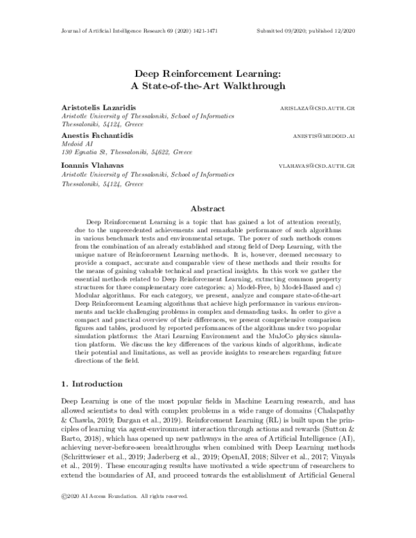 (PDF) Deep Reinforcement Learning: A State-of-the-Art Walkthrough