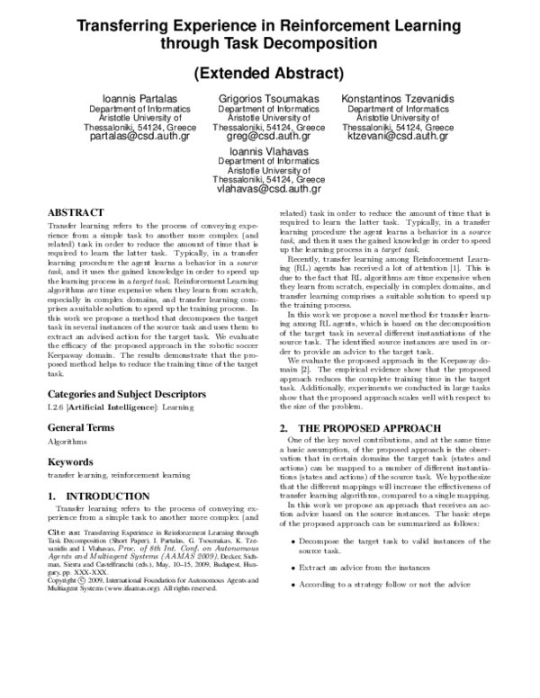 (PDF) Transferring Experience in Reinforcement Learning through Task Decomposition (Extended ...