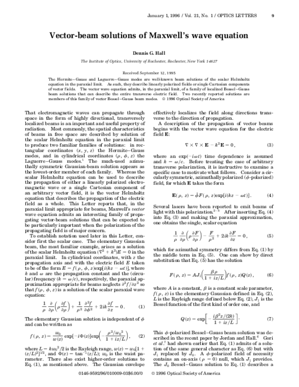 (PDF) Vector-beam solutions of Maxwell’s wave equation