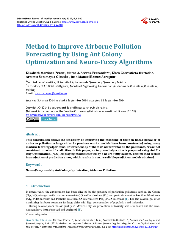 (PDF) Method to Improve Airborne Pollution Forecasting by Using Ant Colony Optimization and ...