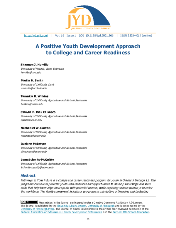 (PDF) A Positive Youth Development Approach to College and Career Readiness