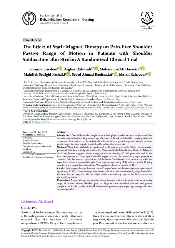 (PDF) The Effect of Static Magnet Therapy on Pain-Free Shoulder Passive ...