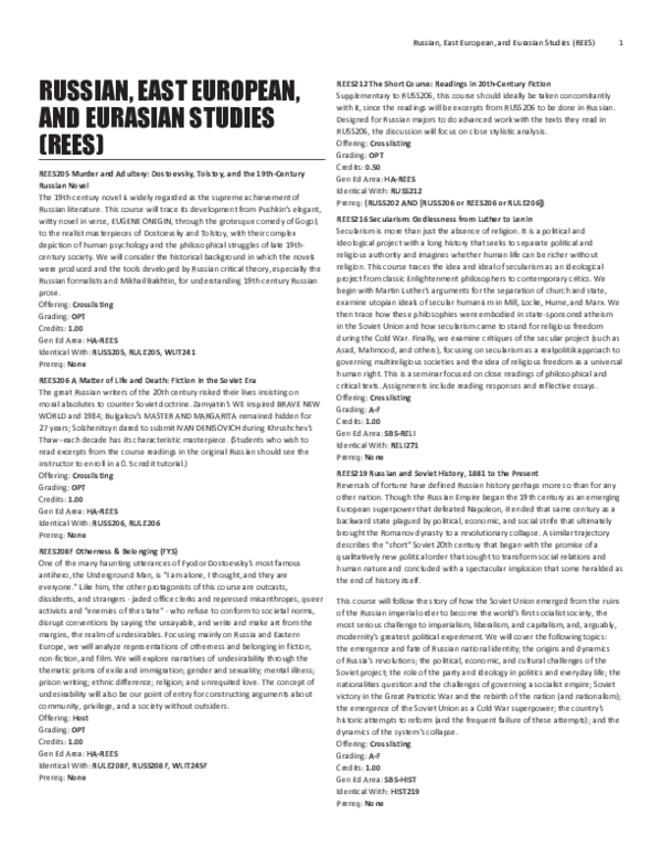 (PDF) Russian, East European, and Eurasian Studies (REES)