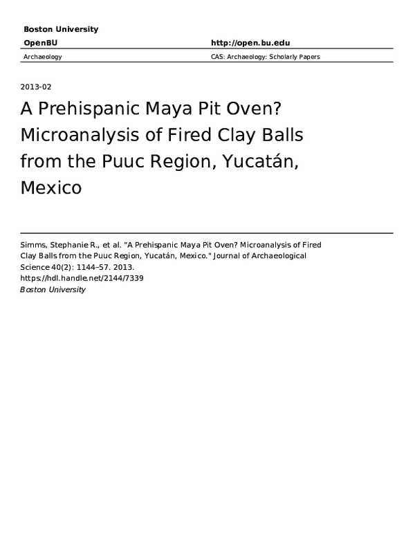 (PDF) A prehispanic Maya pit oven? Microanalysis of fired clay balls ...