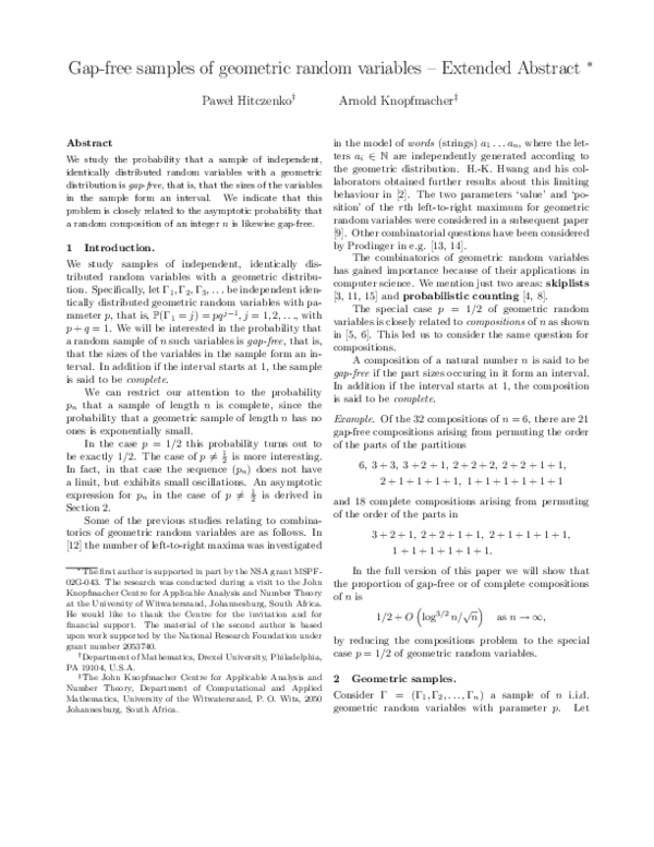 (PDF) Gap-free samples of geometric random variables