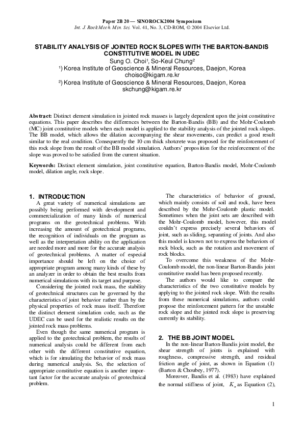 (PDF) Stability analysis of jointed rock slopes with the barton-bandis ...