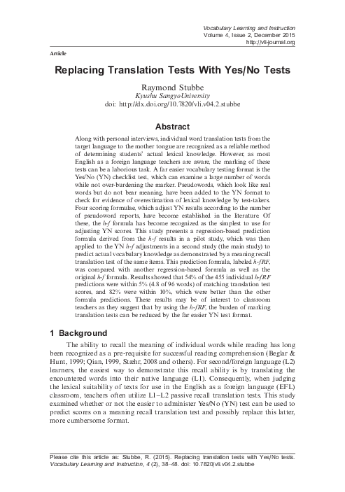 (PDF) Replacing Translation Tests With Yes/No Tests