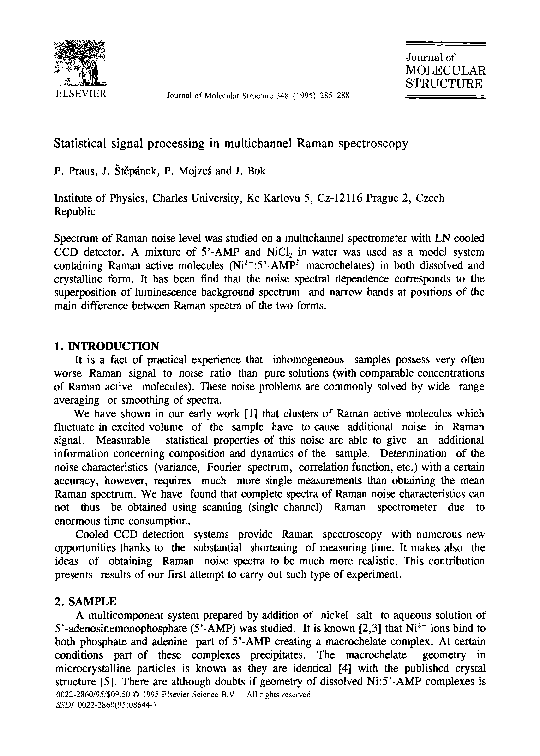 (PDF) Statistical signal processing in multichannel Raman spectroscopy