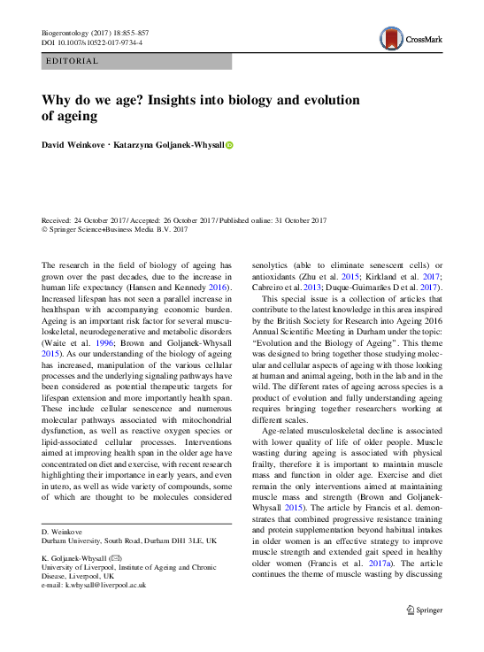 (PDF) Why do we age? Insights into biology and evolution of ageing