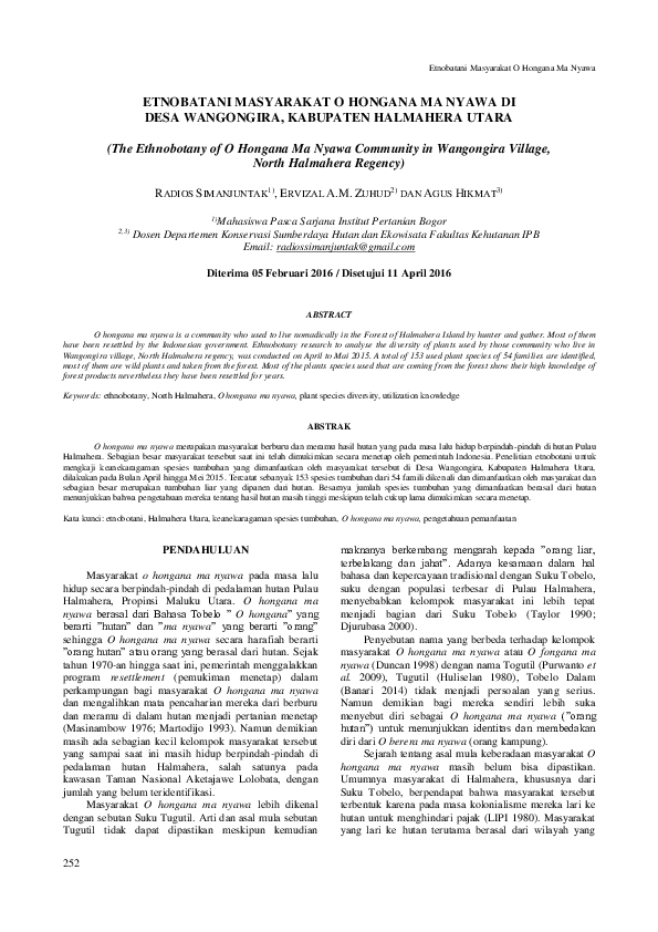 (PDF) ETNOBATANI MASYARAKAT O HONGANA MA NYAWA DI DESA WANGONGIRA ...
