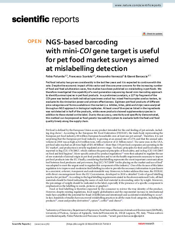 (PDF) NGS-based barcoding with mini-COI gene target is useful for pet ...