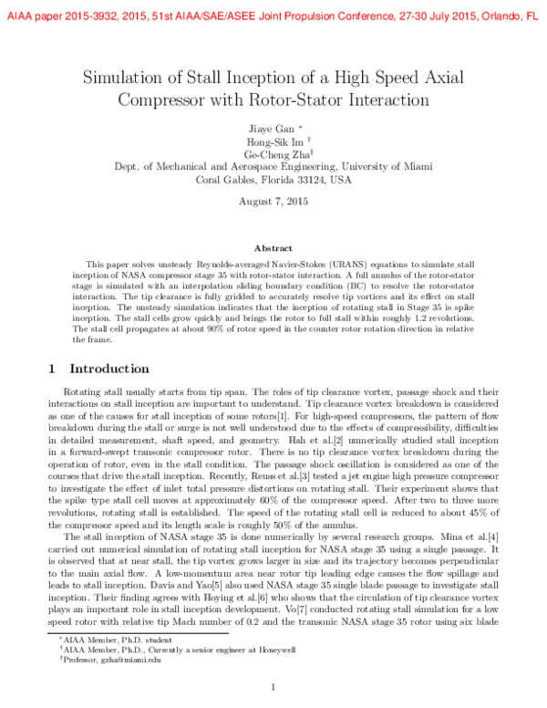 (PDF) Simulation of Stall Inception of a High Speed Axial Compressor ...