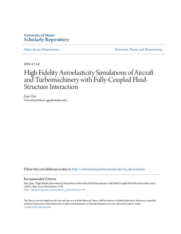 (PDF) High Fidelity Aeroelasticity Simulations of Aircraft and Turbomachinery with Fully-Coupled ...