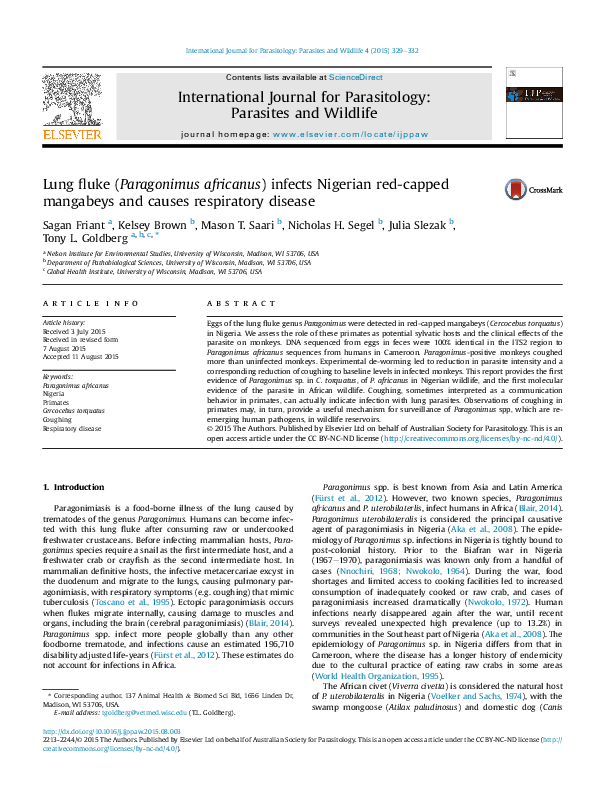 (PDF) Lung fluke (Paragonimus africanus) infects Nigerian red-capped ...