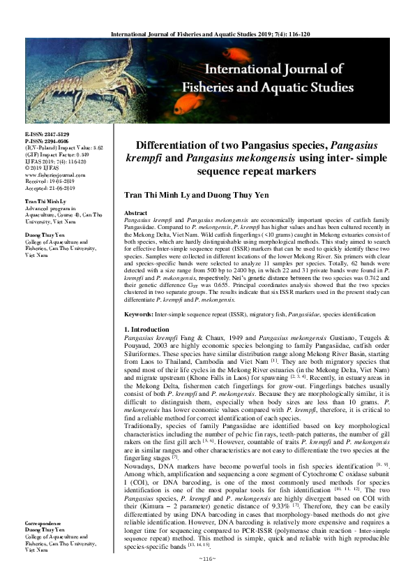 (PDF) Differentiation of two Pangasius species, Pangasius krempfi and ...