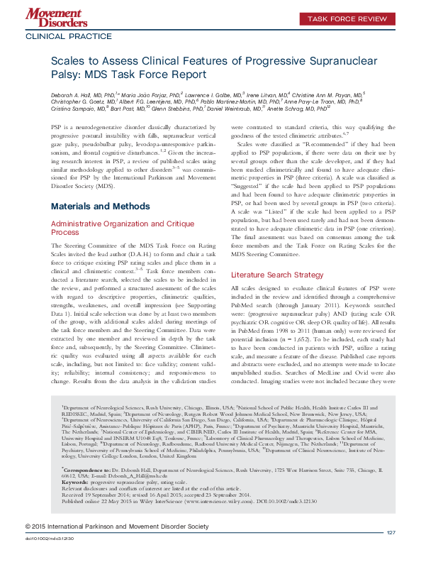 (PDF) Scales to Assess Clinical Features of Progressive Supranuclear Palsy: MDS Task Force Report