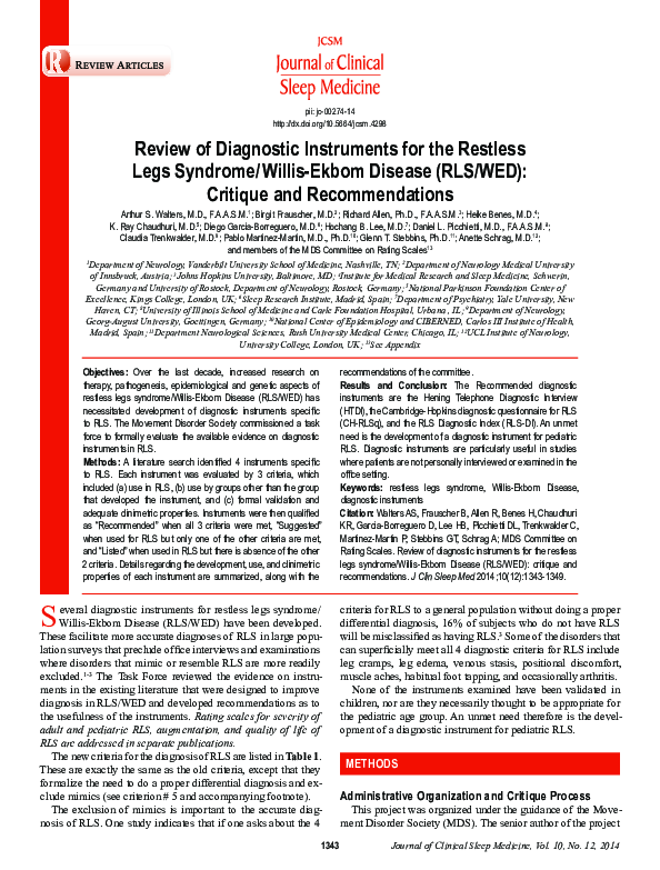 (PDF) Review of Diagnostic Instruments for the Restless Legs Syndrome ...