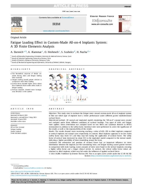 (PDF) Fatigue loading effect in custom-made all-on-4 implants system: A ...