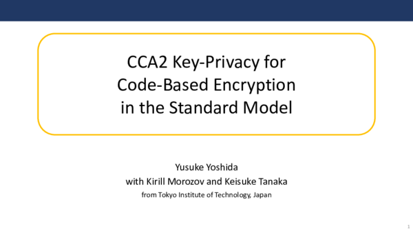 (PDF) CCA2 Key-Privacy for Code-Based Encryption in the Standard Model