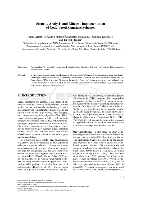 Pdf Security Analysis And Efficient Implementation Of Code Based