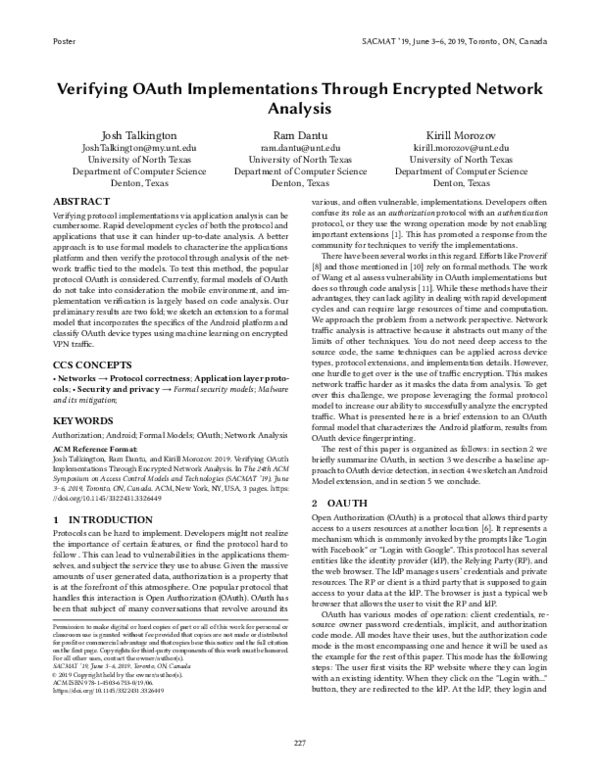 (PDF) Verifying OAuth Implementations Through Encrypted Network Analysis