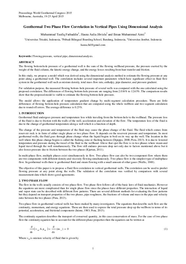 (PDF) Geothermal Two Phase Flow Correlation in Vertical Pipes Using ...