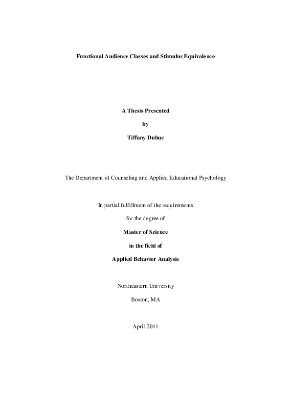 (PDF) Functional audience classes and stimulus equivalence | Tiffany ...