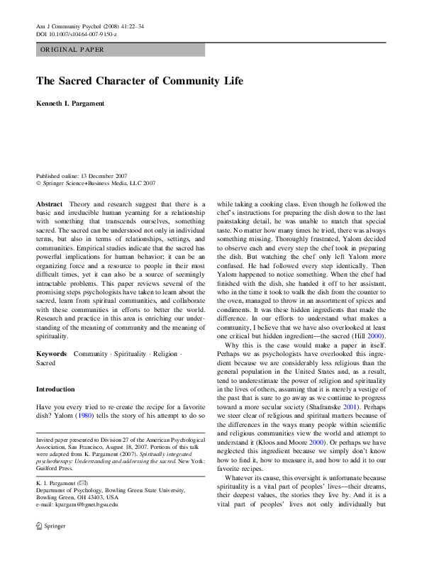 (PDF) The Sacred Character of Community Life