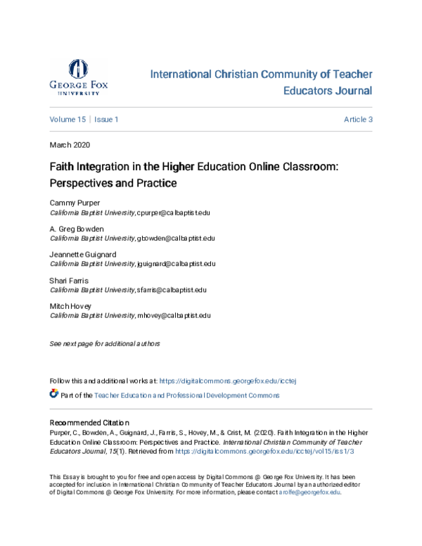 (PDF) Faith Integration in the Higher Education Online Classroom ...