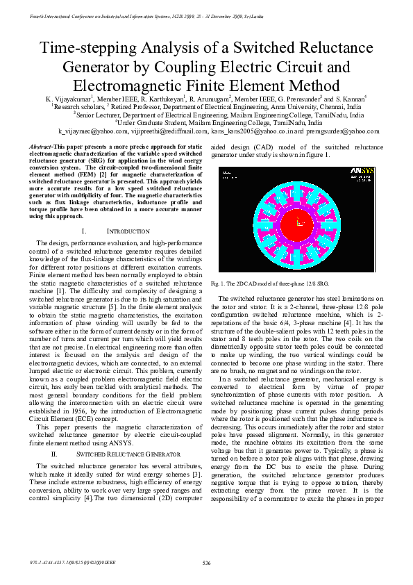 Pdf Time Stepping Analysis Of A Switched Reluctance Generator By