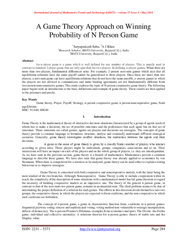 (PDF) A Game Theory Approach on Winning Probability of N Person Game