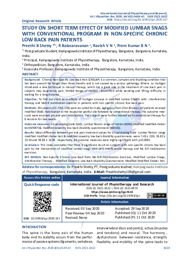 (PDF) Study on Short Term Effect of Modified Lumbar Snags with ...