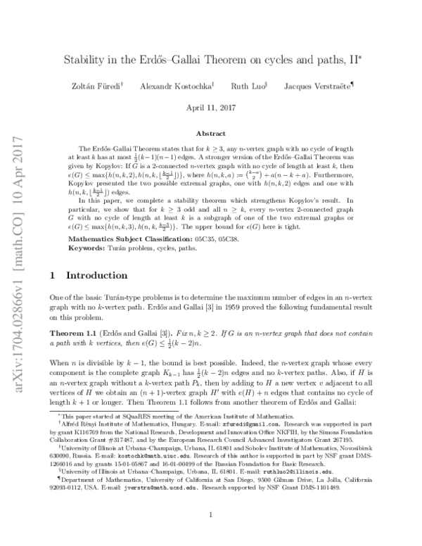 (PDF) Stability in the Erdős–Gallai Theorem on cycles and paths, II ...