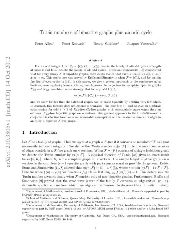(PDF) Turán numbers of bipartite graphs plus an odd cycle