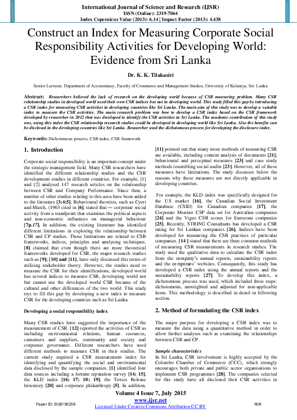 (PDF) Construct an Index for Measuring Corporate Social Responsibility Activities for Developing ...