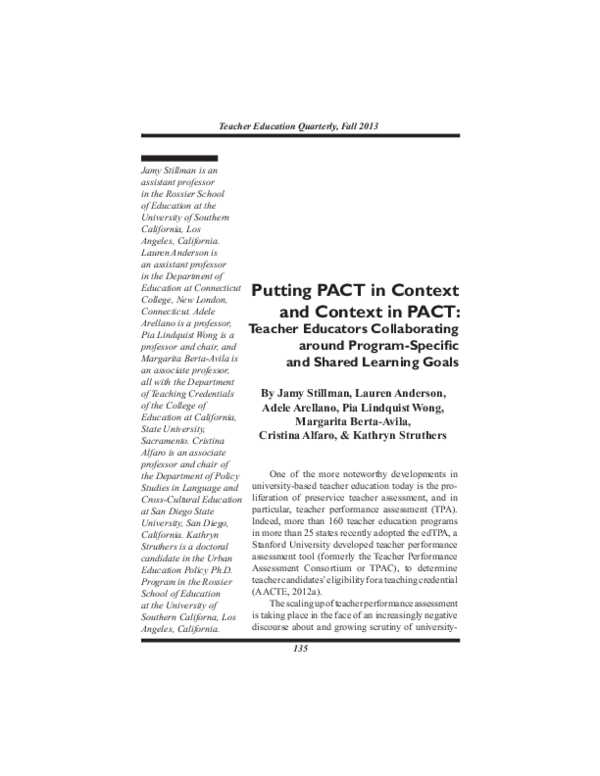 (PDF) Putting PACT in Context and Context in PACT: Teacher Educators ...