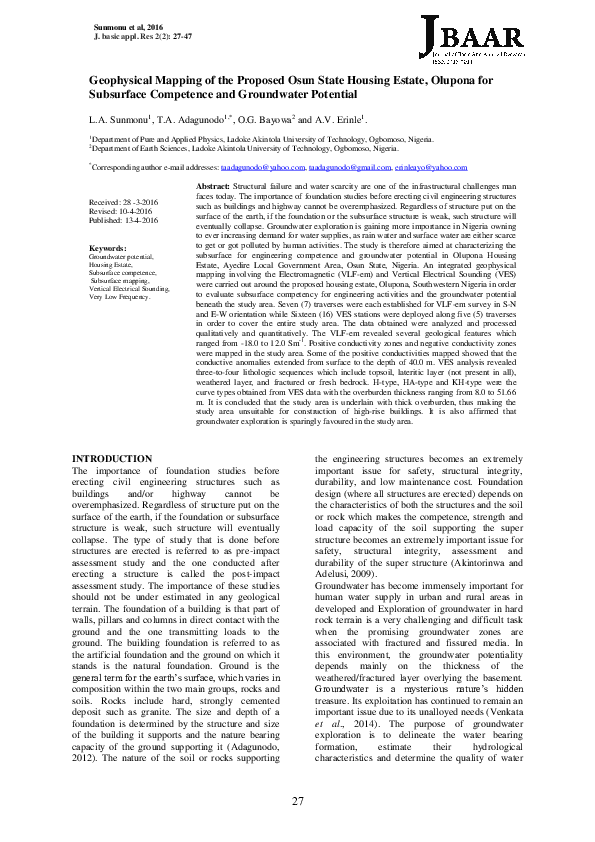 (PDF) Geophysical Mapping of the Proposed Osun State Housing Estate, Olupona for Subsurface ...