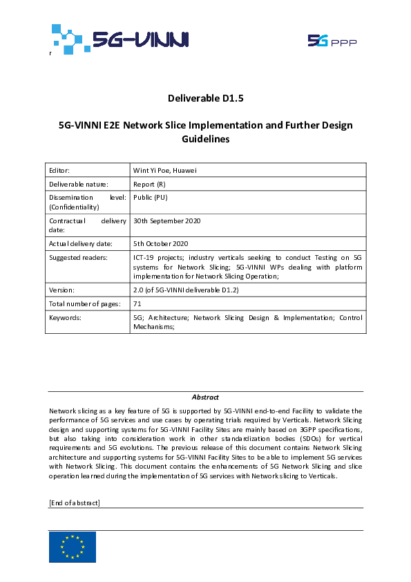 (PDF) D1.5 5G-VINNI E2E Network Slice Implementation and Further Design Guidelines