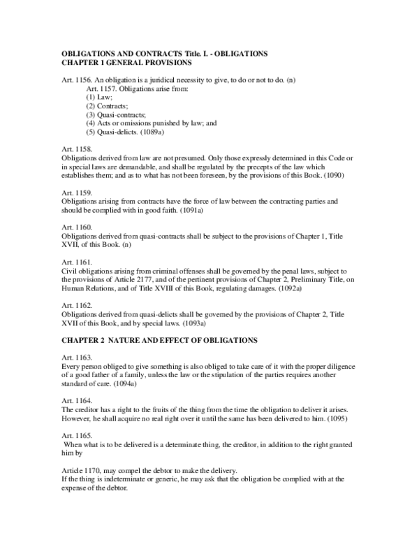 (PDF) OBLIGATIONS AND CONTRACTS Title. I. -OBLIGATIONS CHAPTER 1 GENERAL PROVISIONS