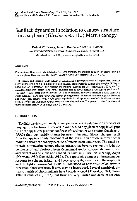 (PDF) Sunfleck dynamics in relation to canopy structure in a soybean (Glycine max (L.) Merr.) canopy