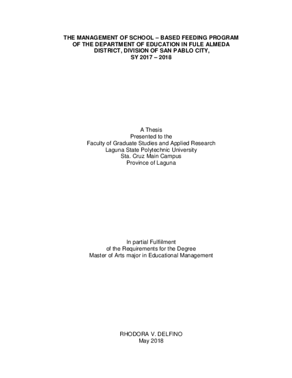 (PDF) SBFP THESIS - RHODORA V. DELFINO