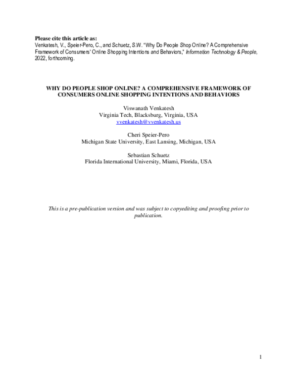 (PDF) Why Do People Shop Online? A Comprehensive Framework of Consumers ...