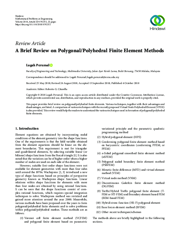 (PDF) A Brief Review on Polygonal/Polyhedral Finite Element Methods