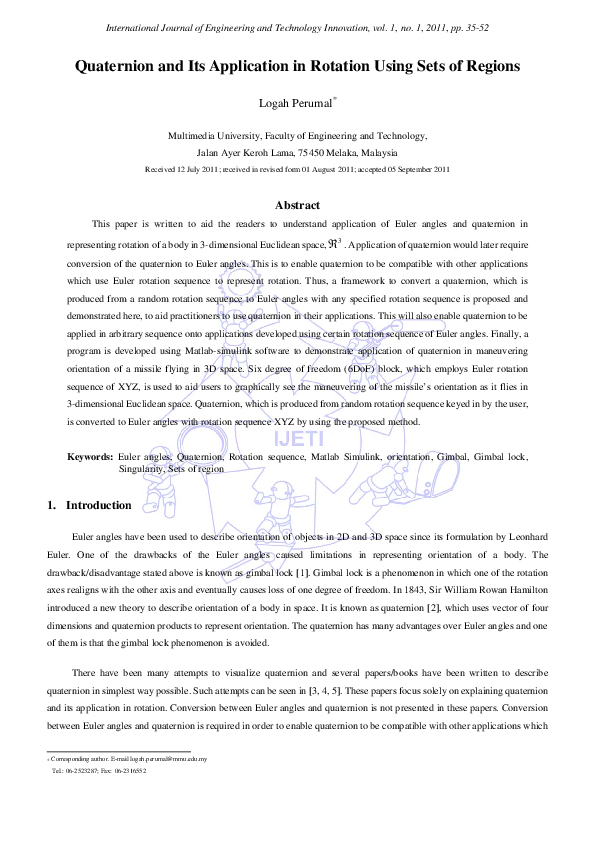 (PDF) Quaternion and Its Application in Rotation Using Sets of Regions