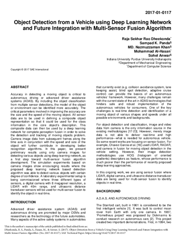 (PDF) Object Detection from a Vehicle Using Deep Learning Network and Future Integration with ...