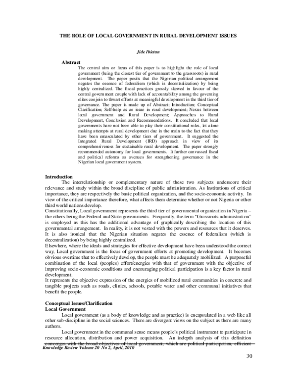 (PDF) The Role of Local Government in Rural Development Issues