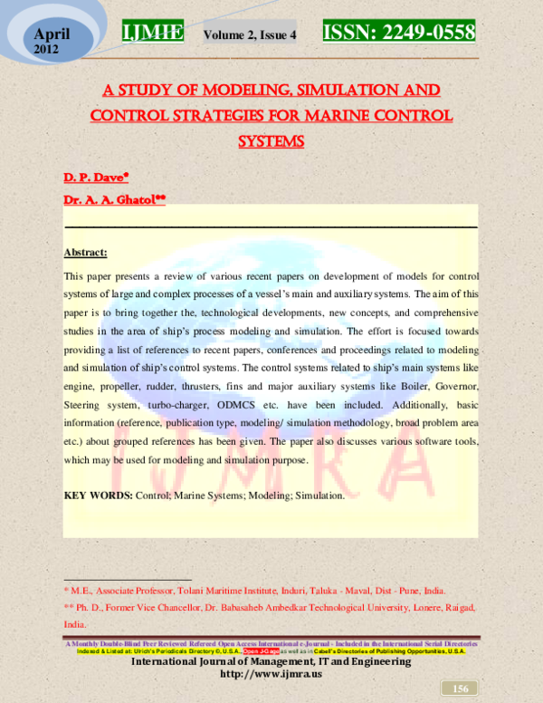 (PDF) A Study of Modeling, Simulation and Control Strategies for Marine ...
